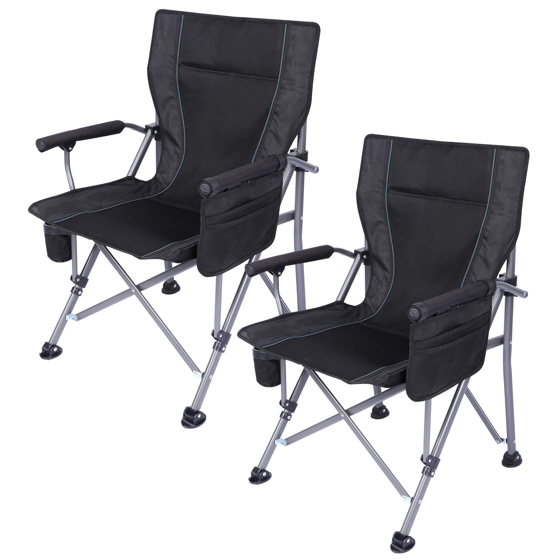 CAMPMOON Camping Folding Chair for Adults, Comfortable Lightweight Portable Heavy Duty Folding Lawn Chairs for Outdoor Sporting Events, Black 2 Pack