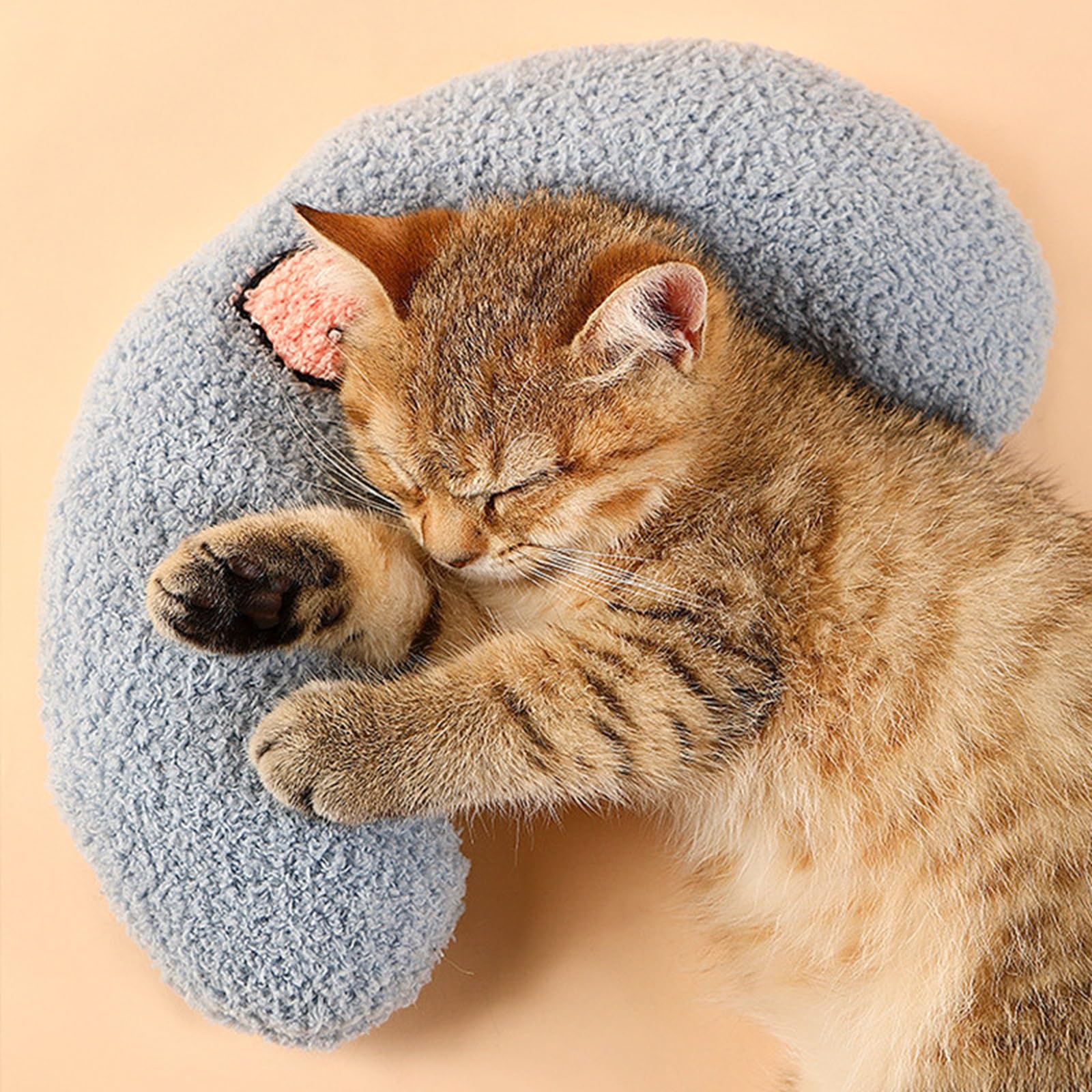 Little Pillow for Cats Puppies Ultra Soft Fluffy Pet Calming Toy Half Donut Cuddler for Joint Relief Sleeping Improve Machine Washable Blanket Set-Yellow