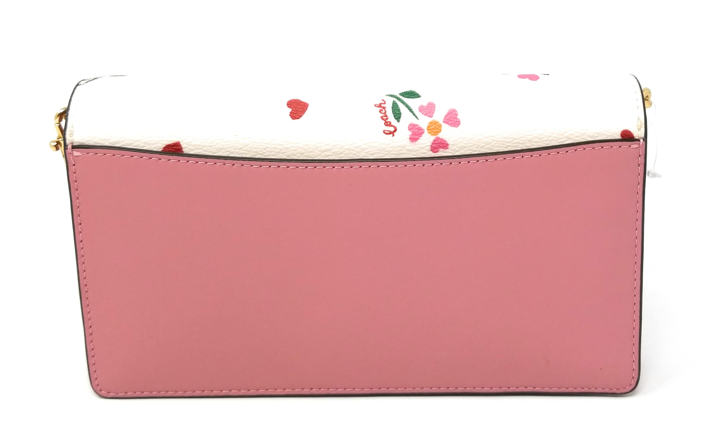 Coach Womens Anna Foldover Crossbody Clutch (Coated Canvas - Heart Petal Print - Chalk Multi)