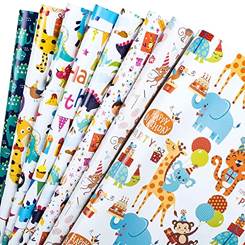 MAYPLUSS Wrapping Paper Sheet - Folded Flat - 8 Different Birthday Design (29.9 sq.ft.ttl.) - 19.6 inch X 27.5 inch Per Sheet