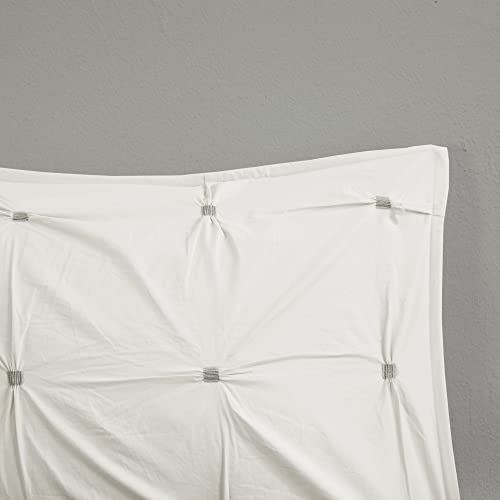 Ink+Ivy Masie Duvet Cover King/Cal King Size - White , Elastic Embroidery Tufted Ruffles Duvet Cover Set β 3 Piece β 100% Cotton Percale Light Weight Bed Comforter Covers