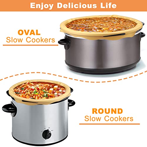 XANGNIER 2 Pack Silicone Slow Cooker Liners for 6,7,8 Quarts Crockpot, Reusable Silicone insert,Leakproof & Easy Clean,Cooking Bags for Oval or Round crock pot,Slow Cooker Accessories(Pink+Yellow)