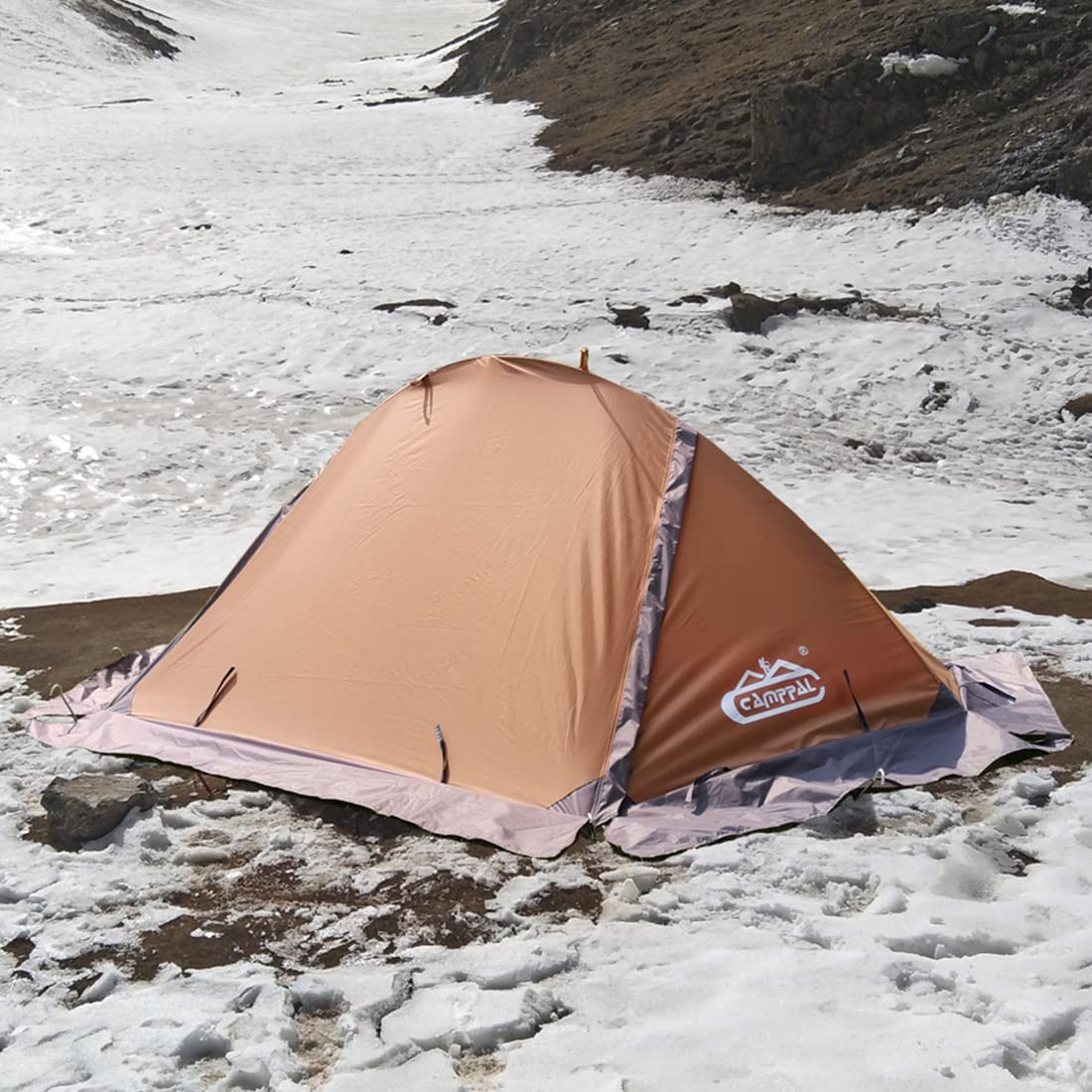 camppal 1 Person Tent Backpacking Camping Hiking Mountain Hunting Tent Lightweight and Waterproof for 4 Season Extreme Space Saving Single Bracket (Khaki-with skirt)