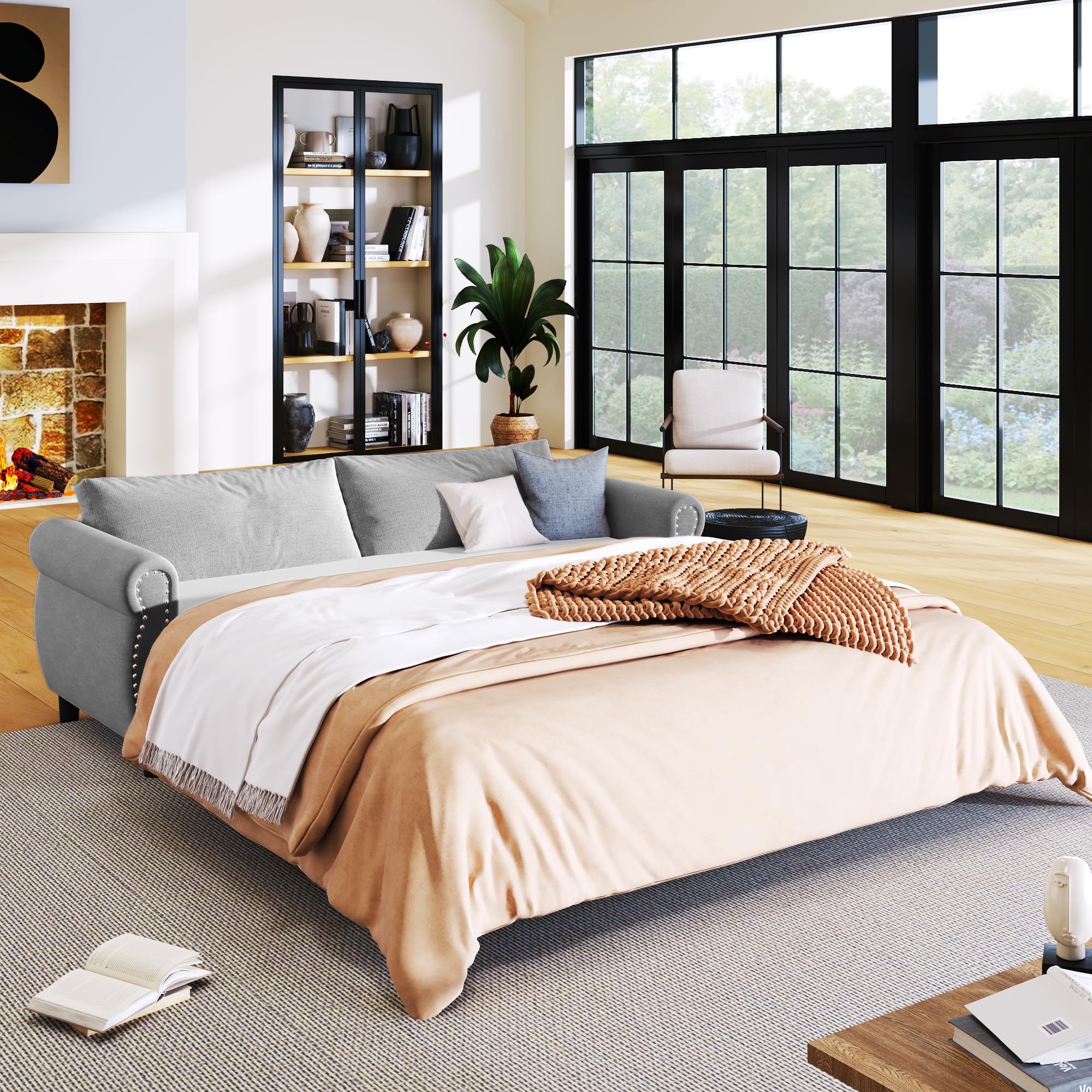 DAMAIFROM Sleeper Sofa Bed, 2 in 1 Pull Out Sofa Couch Bed Loveseat Sleeper with Mattress, 81" Large Convertible Futon Sofa Bed Pullout Couch Bed Sleeper for Living Room Apartment, Grey
