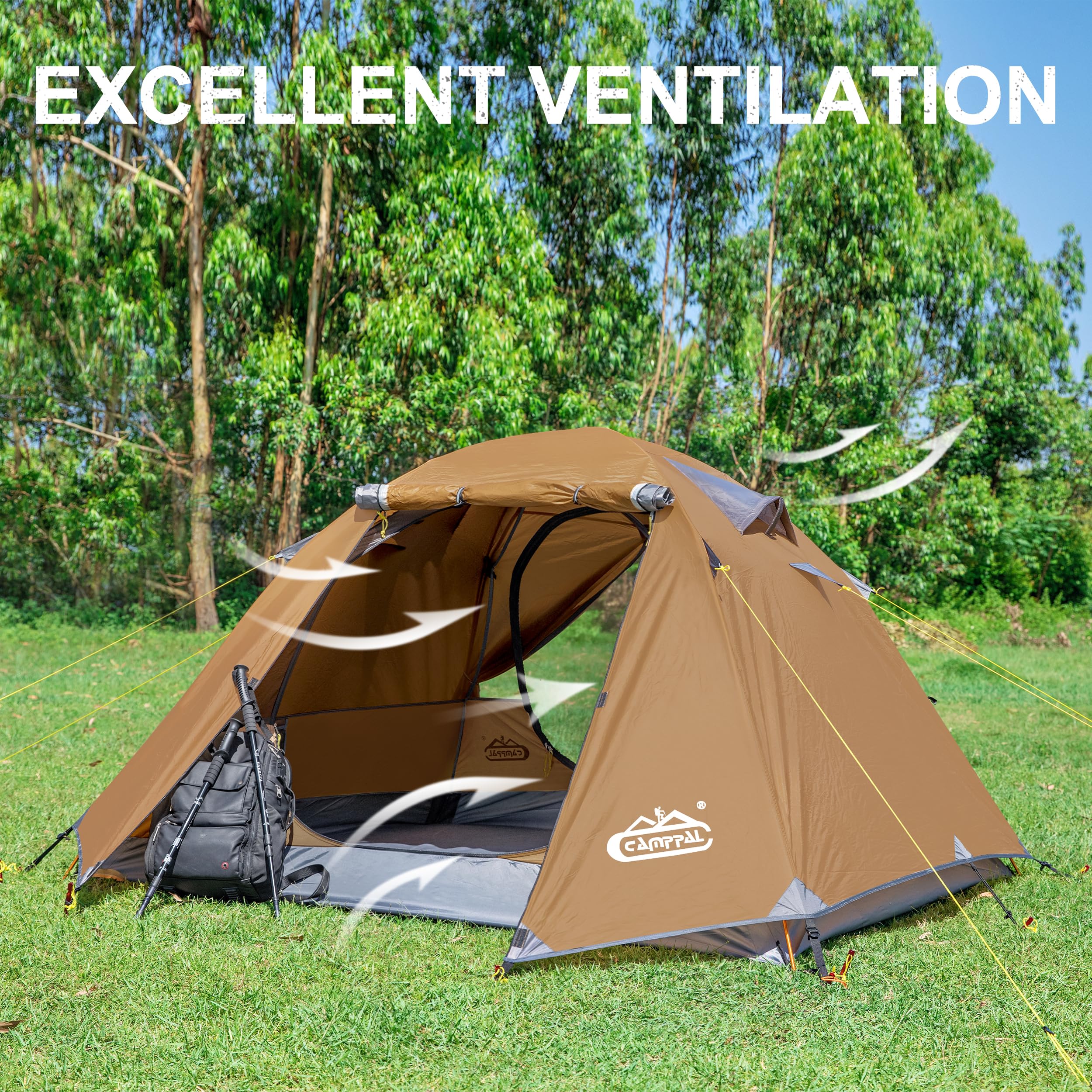 Camppal 2-3 Person Tent Backpacking Tent, Waterproof Windproof 4 Season Tent for Camping, Easy Setup Two Person Tent for Backpacking, Hiking, Hunting, Motor Cycling & Biking
