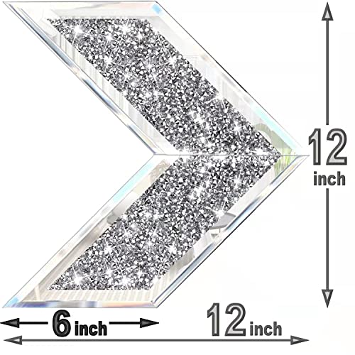 XIHACTY 2 Piece Mirrored Chevron Arrows, Crystal Crushed Diamond Arrow Wall Décor, Silver Arrow Sign for Gallery Wall for Dining Room, Living Room(12inch x 12inch)