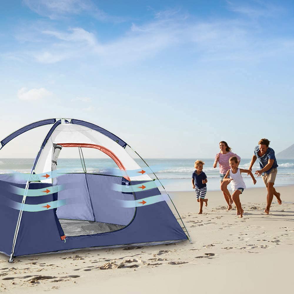 CAMPROS Tent-3-Person-Camping-Tents, Waterproof Windproof Backpacking Tent with Top Rainfly, Easy Set up Small Lightweight Dome Tents, for All Seasons Hiking Beach Outdoor with 3 Mesh Windows - Blue