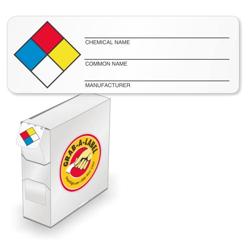 SmartSign Roll of 500 NFPA Paper Mini Labels with Chemical Name, Hazard Labels in Dispenser Box | 1" x 3" Matte Paper, Write-On