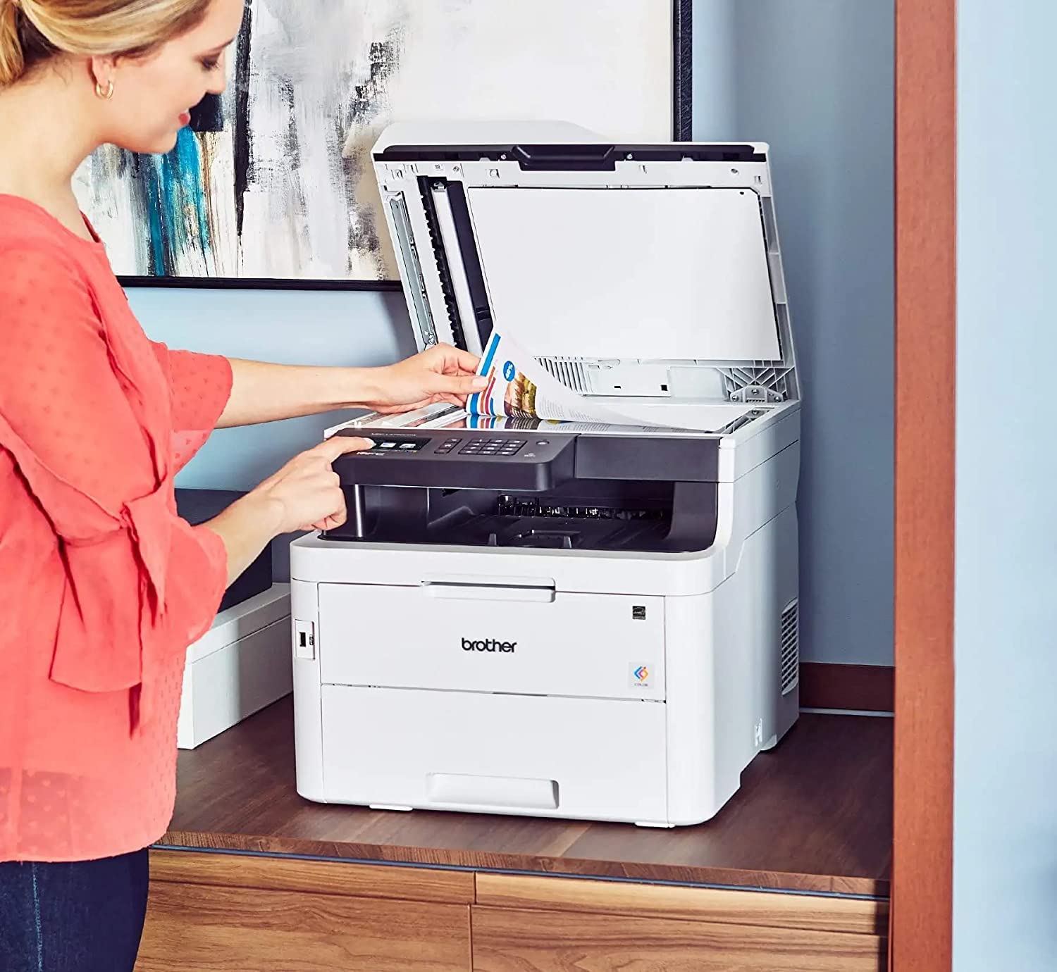 Brother MFC-L3750CDW Color All-in-One Laser Printer, Print Scan Copy Fax, Automatic 2-Sided Printing, 3.7 Inch Color Touchscreen, 600 x 2400 dpi, 50 Sheet ADF, Bundle with JAWFOAL Printer Cable
