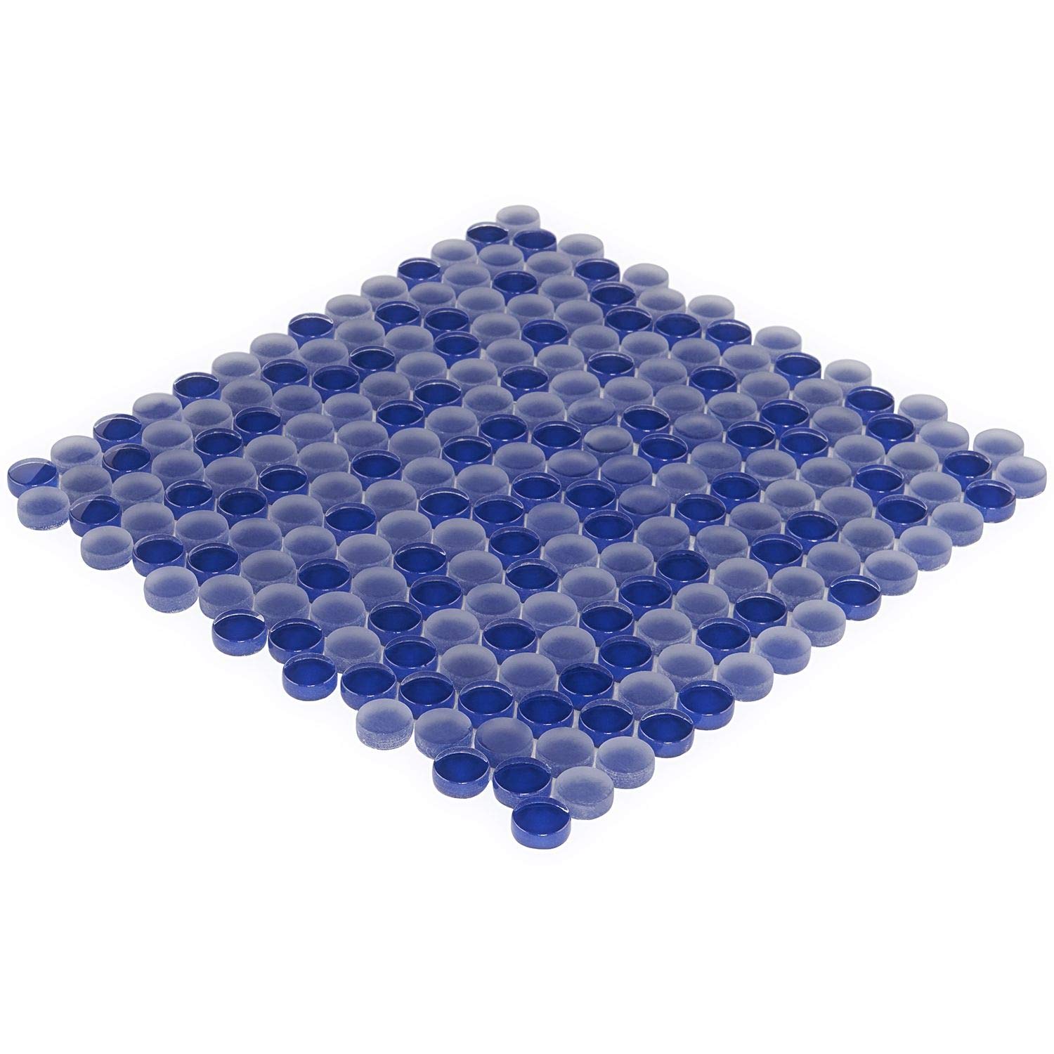 Contempo Blue Penny Round 3 in. x 6 in. Polished and Frosted Glass Mosaic Tile Sample