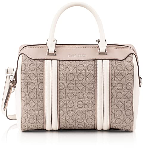 Calvin Klein Blake Top Zip Satchel, Almond/Taupe/Cherub White Logo,One Size