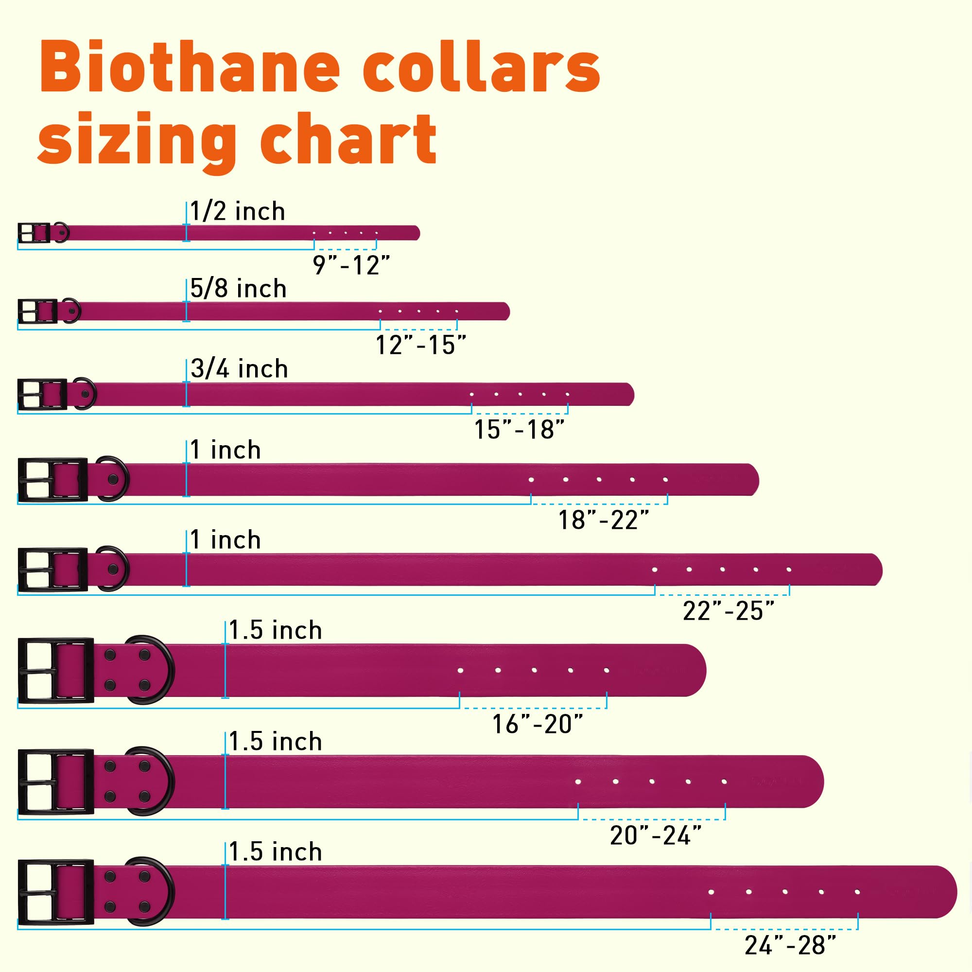 Dogline Biothane Waterproof Dog Collar Strong Coated Nylon Webbing with Black Hardware Odor- Proof for Easy Care Easy to Clean High Performance Fits Small Medium or Large Dogs, Magenta Pink