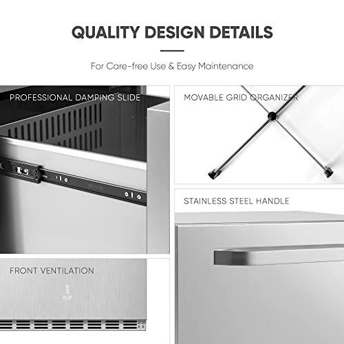 ICEJUNGLE Stainless Steel Refrigerator, Undercounter/Built-in 24" Refrigerators with 2 Drawer, Full Size Fridge for In/Outdoor Use, Premium Stainless Steel Refrigerator with Advanced Cooling System