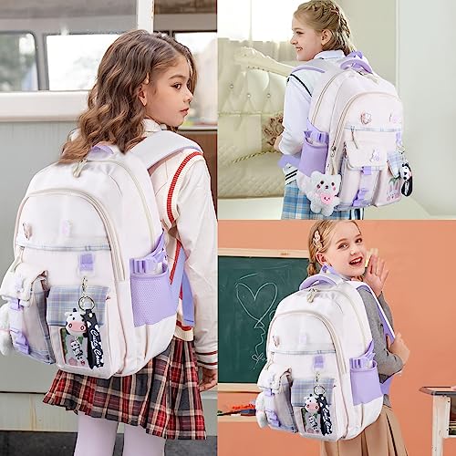 Mcaldume Cute Backpacks for Girls, Kawaii Backpack Aesthetic Backpack for Teen Girls, Cute Bookbag for Kids Elementary School Beige