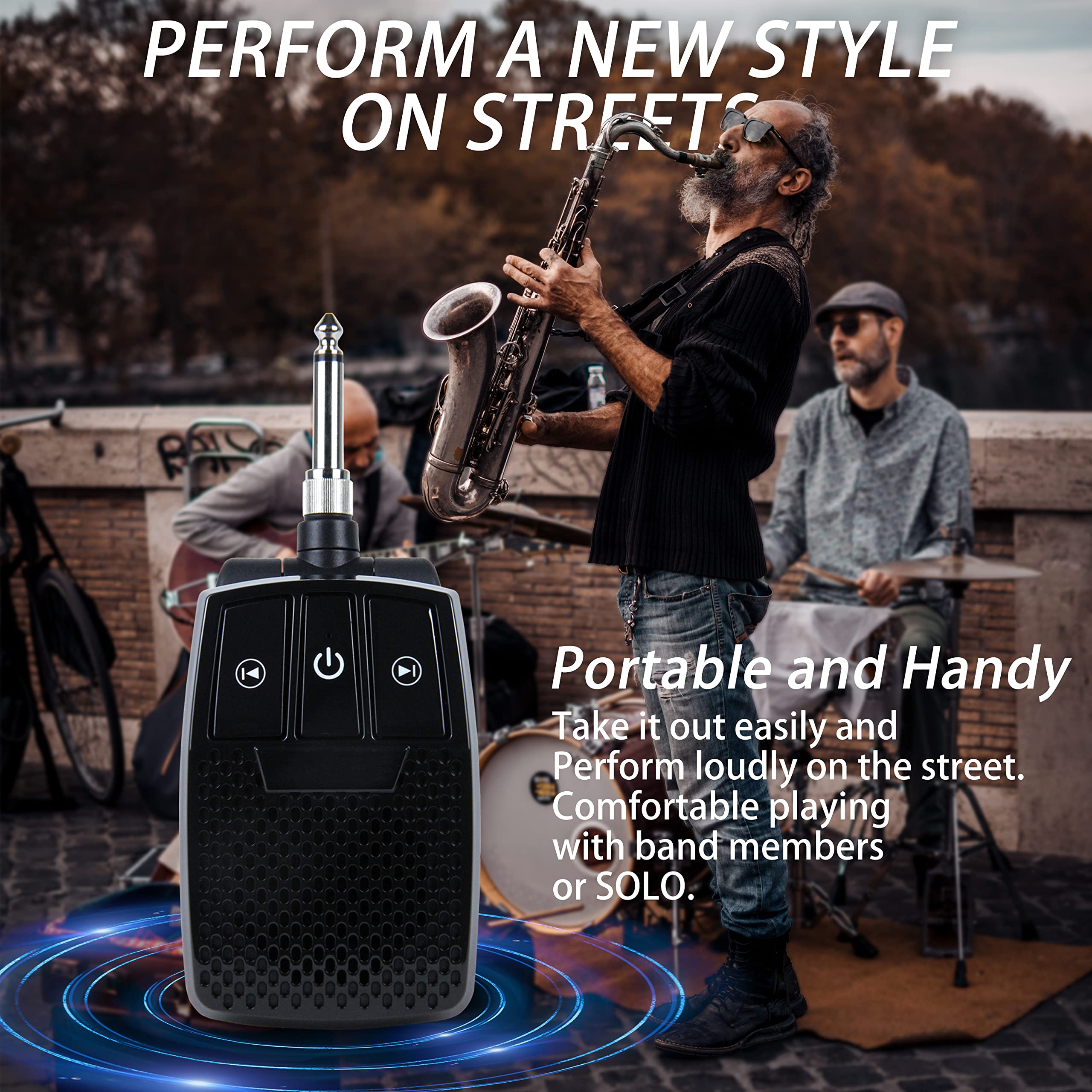 Cootime Portable Musical Instrument Speaker, Mini Amplifier with 6.35mm 3.5mm Plug Aux Audio Input, Accompaniment Speaker for EWI, Aerophone, Electric Guitar Bass, Keyboard Piano