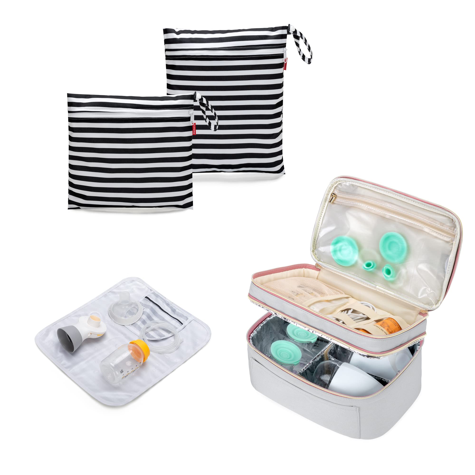 Damero Wearable Breast Pump Bag with 2PCS Wet Bag and A Mat Compatible with Wearable Breast Pump and Parts, Bag Only