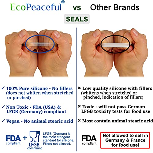 EcoPeaceful 316 Surgical Stainless Steel Mason Jar Lids WIDE Mouth -ORIGINAL DESIGN- Stackable w/Pull-Tab Silicone Seal. Rust-proof, Airtight, Leak-Proof, BPA-Free, PVC-Free, Vegan - Not for Canning