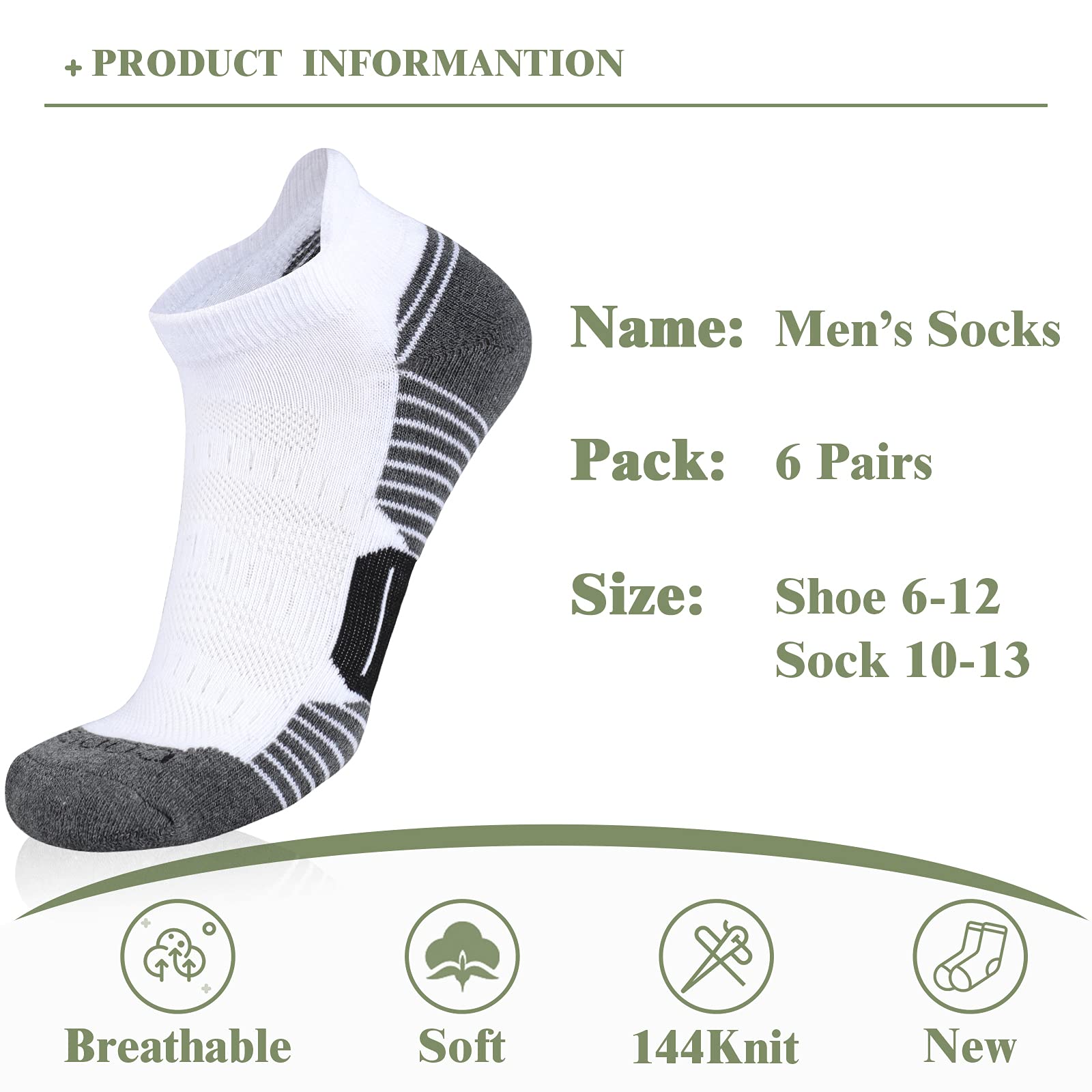 COOVAN Mens Ankle Athletic Socks 7 Pack Low Cut Cushioned Breathable Running Sports Socks