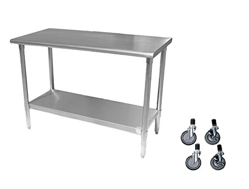 Work Table Food Prep 30 x 30 with Casters (Wheels) - Stainless Steel