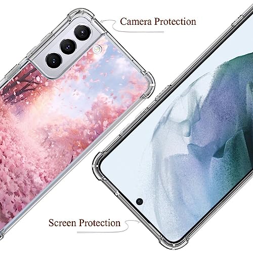 CHUANSHI Transparent Case for Samsung Galaxy S21+ Design Sakura Designer Art099 Pattern Ultra-Thin Non-Slip Four Corner Bumper Drop-Proof Shockproof Mobile Phone Case