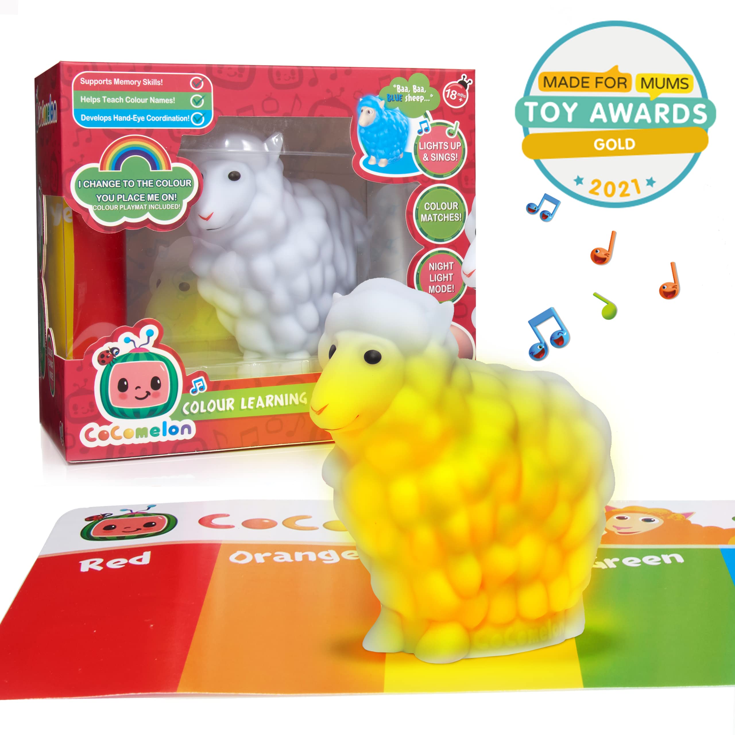 WOW! STUFF CoComelon Toys Musical Color Learning Sheep | Changes to Match Colors | Plays Baa Baa Black Sheep Nursery Rhyme | Night Light Sleep Soother Mode | for Girls and Boys | Ages 2+