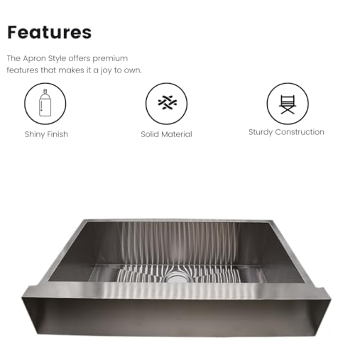 Generic Pius-36"" Farmhouse Square Front Single Bowl Kitchen Sink in Stainless Steel, Large, FARMSINK2