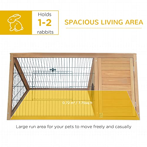 PawHut Outdoor Triangular Wooden Bunny Rabbit Hutch/Guinea Pig House with Run