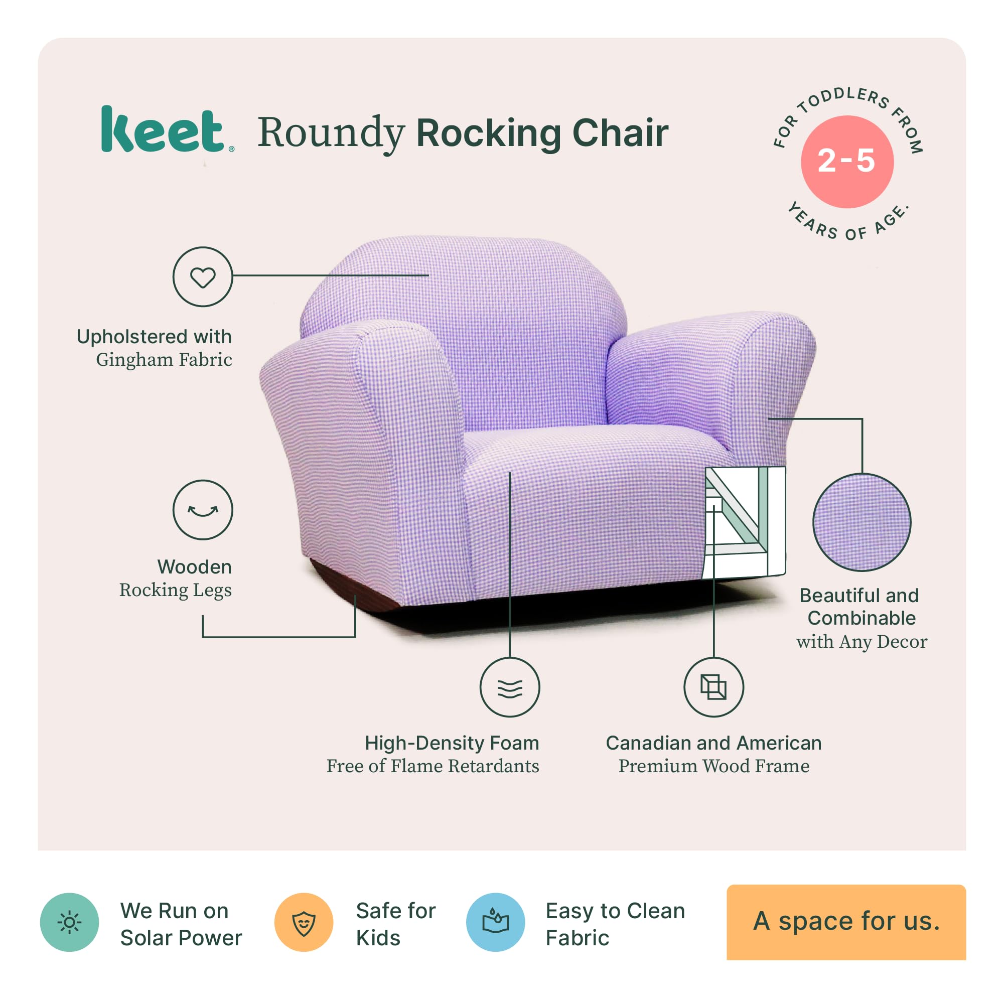 Keet Roundy Kid's Rocking Chair + Cover Combo Set, Pink, Lavender
