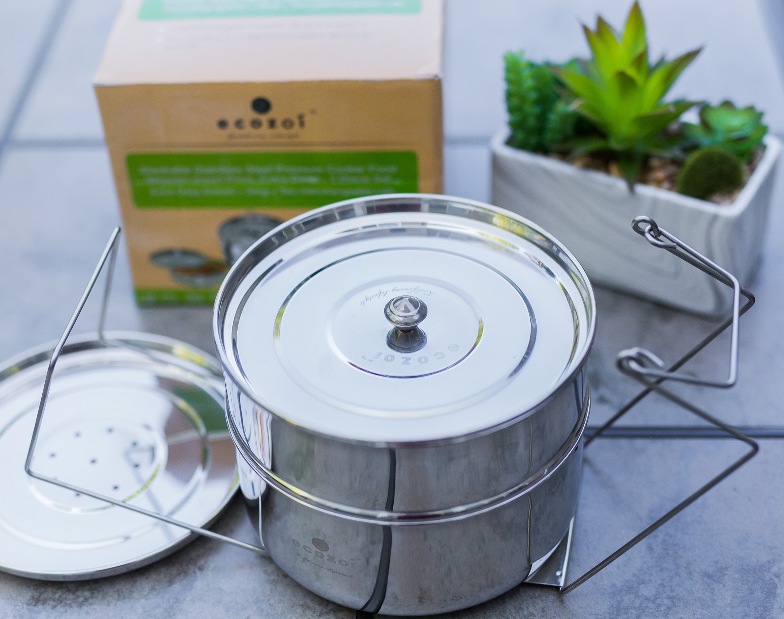 ecozoi Instant Pot Stackable Insert Pans for 6 & 8 Quart, 3 Tier Steamer Insert Pans for Instant Pot Pressure Cooker, Pot in Pot for Baking, Steaming & Casseroles, 2 Interchangeable Lids and Sling