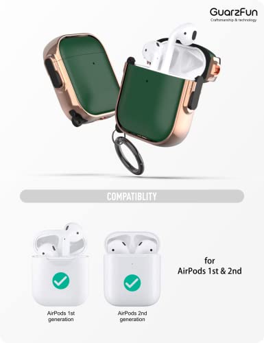 GuarzFun case for AirPods 1st & 2nd Case, Secure Lock Airpod case with Lock lid Keychain Clip, Full Body Hybrid Material Protective Cover for Men Women (Rose Golden + Green)