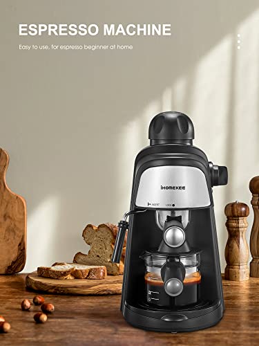 Ihomekee Espresso Machine, 3.5Bar Espresso and Cappuccino Machine with Preheating Function, 4 Cup Coffee Maker with Milk Frothing Function and Steam Wand (Black)