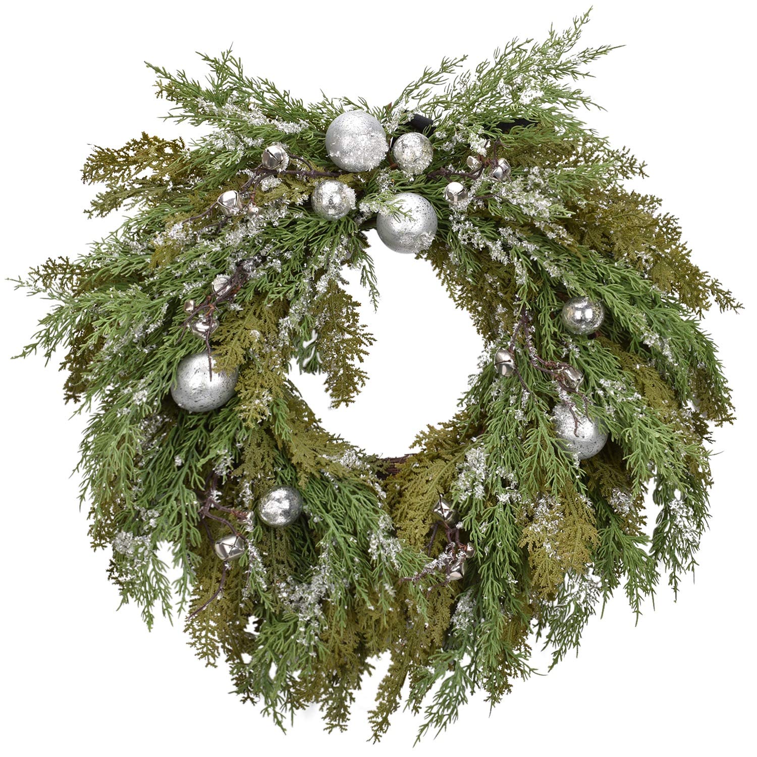 Cloris Art Christmas Wreaths for Front Door - Artificial 22 Inch Pine Glitter Outdoor Christmas Wreath for Door Thanksgiving Xmas Winter Holiday Home Wedding Party Window Wall Decor(Silver & Green)
