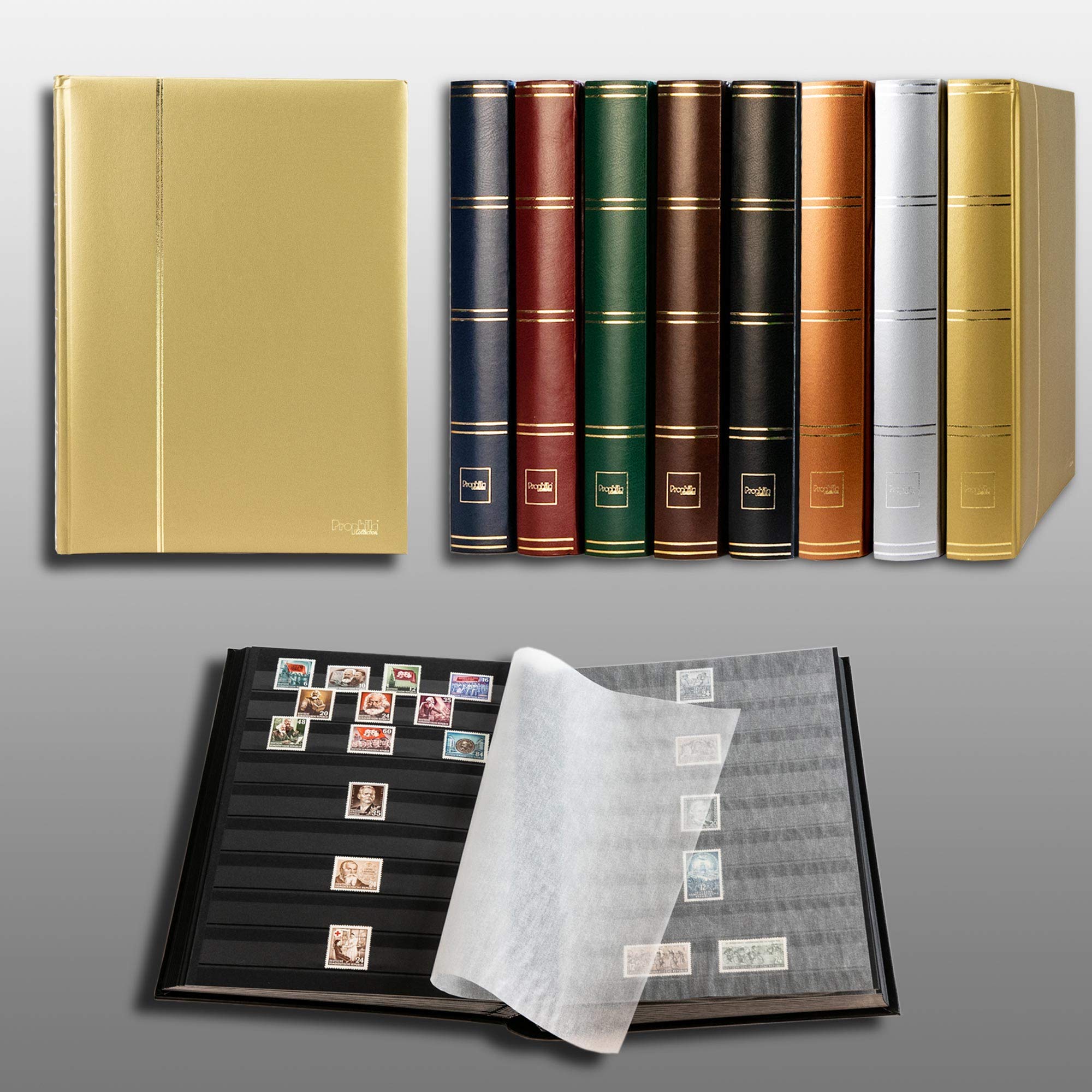 Prophila Metallic Edition Stamp Album (New) 60 Black Sides, Padded Gold Cover