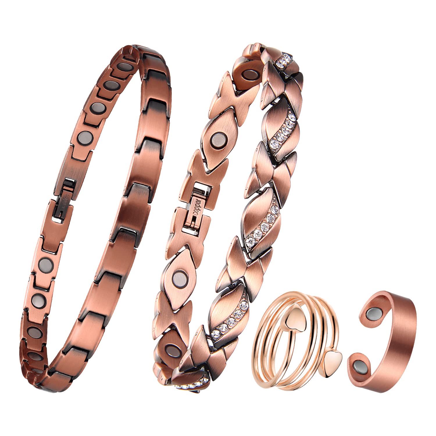 Copper Bracelets and Rings for Women Magnetic Pure Copper Crystal Bracelets, Jewelry Gift
