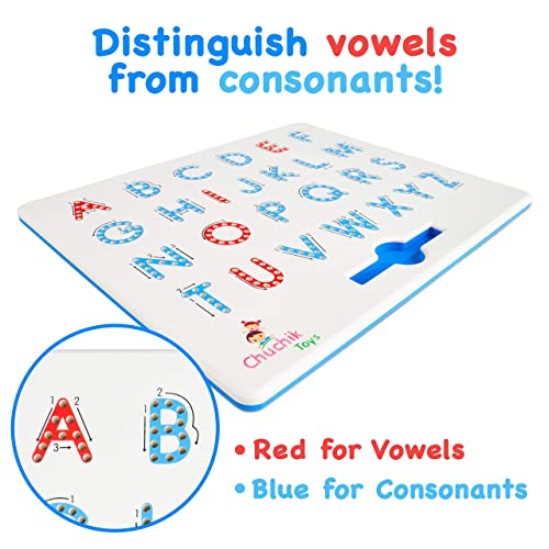 Chuchik Toys Magnapad Magnetic Drawing Board β Interactive Alphabet Letter Tracing Board Game for Ages 3-5 β Portable Kids Writing Board and 2 Pen Magnets for Educational Play and Alphabet Games