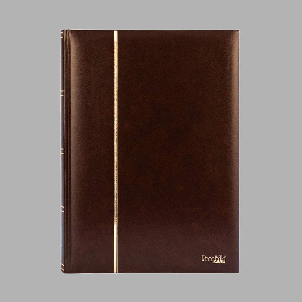 Prophila Stamp Album (New) 60 Black Sides, Padded Brown Cover