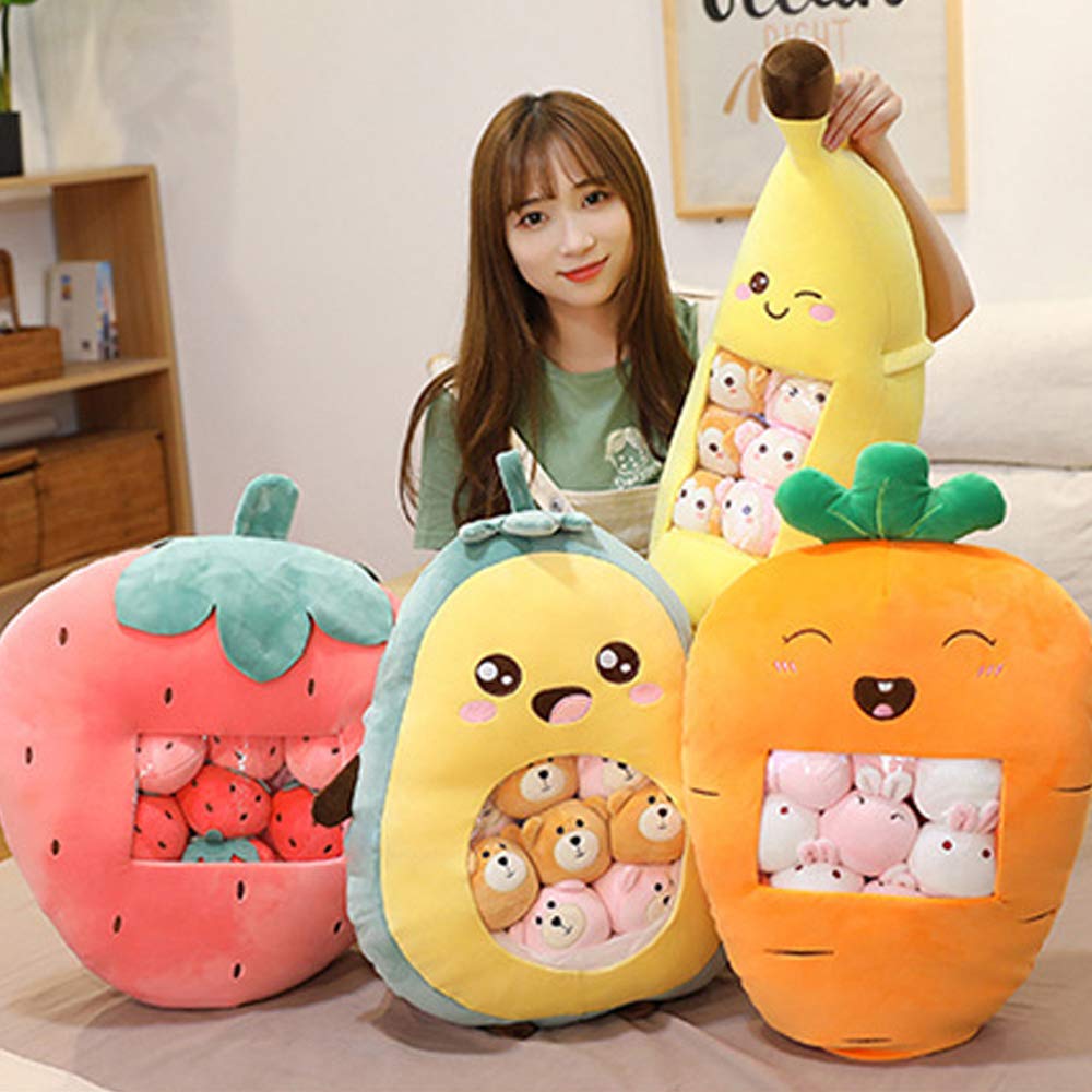 Nenalayo Throw Pillow Fruit Stuffed Toys Banana Plush Pillow Removable Fluffy Creative Gifts for Kids, Halloween Christmas Decorative Doll Toy Gift