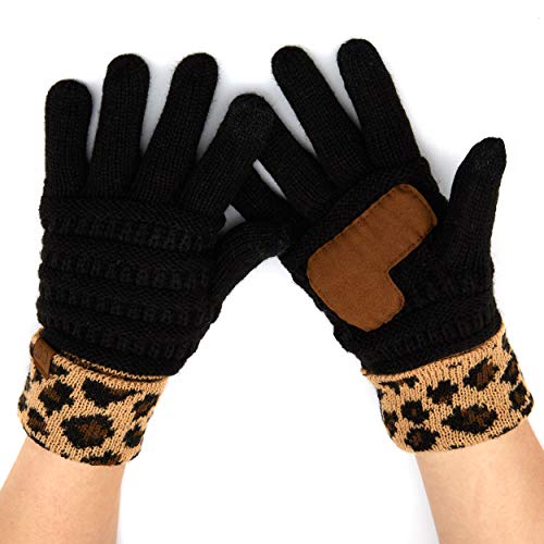 C.C Exclusives Cable Knit Beanie - Thick, Soft & Warm Chunky Beanie Hat with Glove Gift Set for Women (HATG-80) (0 Gift Set-Leopard)
