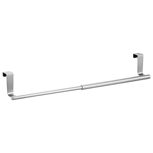 mDesign Adjustable, Expandable Over Kitchen Cabinet Towel Bar Rack - Hang on Inside or Outside of Doors, Hold Hand, Dish, Tea Towels - Customizable to 17" Wide, Omni Collection - Chrome
