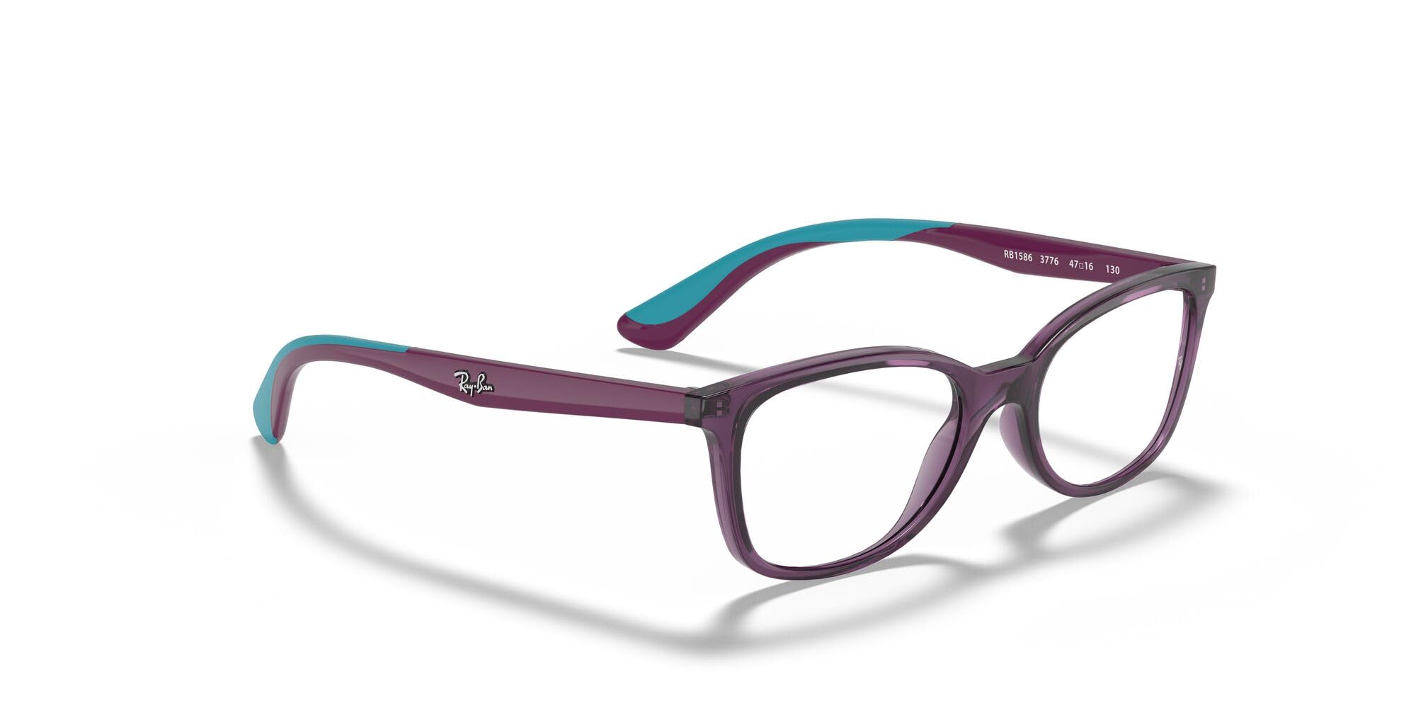 Ray-Ban Junior Kids' RY1586 Square Prescription Eyeglass Frames, Transparent Violet/Demo Lens, 49 mm