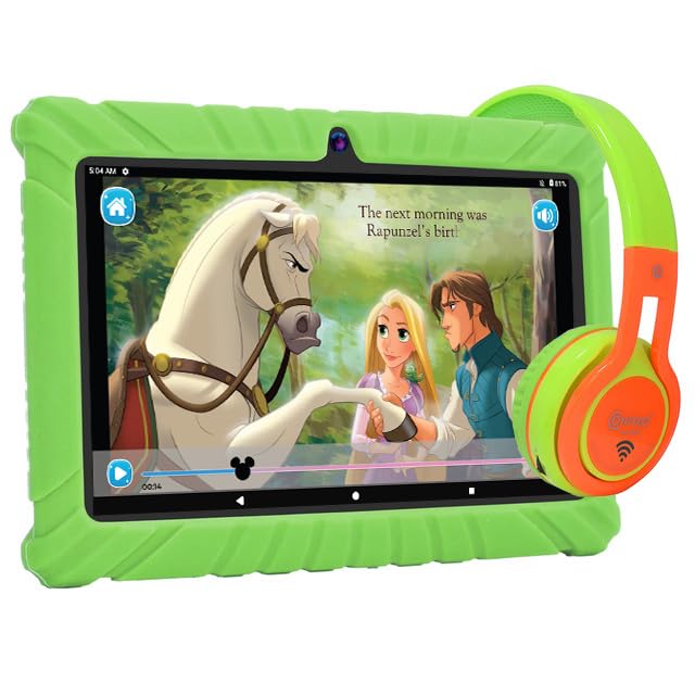 Contixo Kids Tablet, V8 Tablet for Kids and KB-2600 Kids Foldable Wireless Bluetooth Headphone Bundle, Learning Tablet, Parental Control Family Link - Green