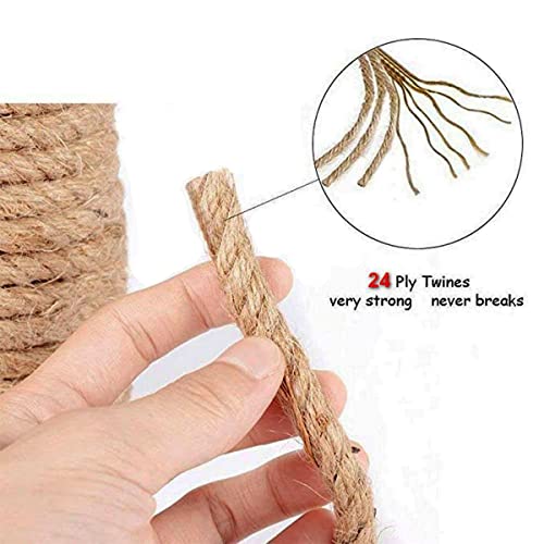 Natural Jute Rope Hemp Rope (3/8 in x 100 ft) Strong Jute Twine for Crafts Cat Scratch Post Hammock Decorating