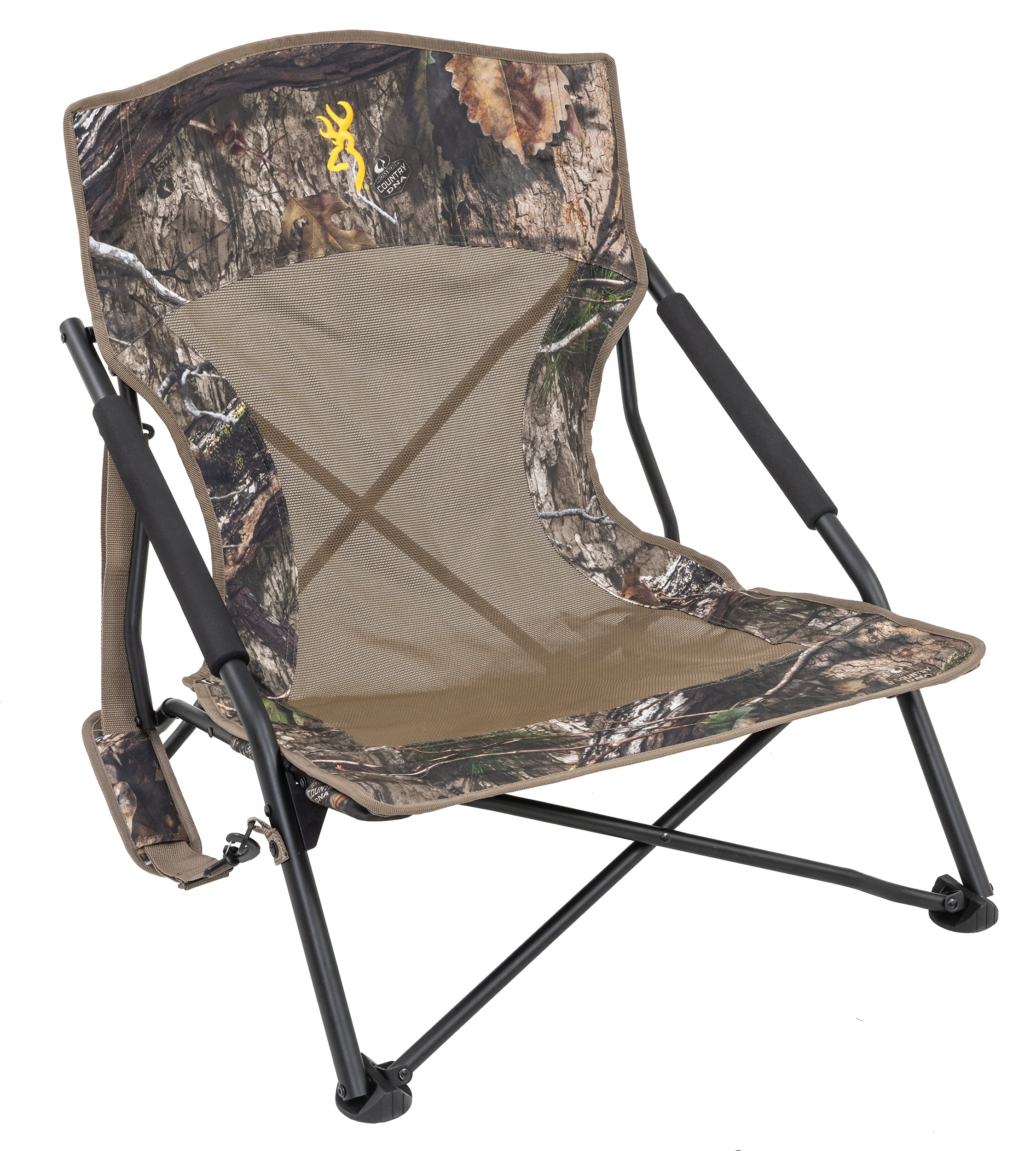 Browning Strutter Camo Turkey Hunting Chair with Foldable Low Profile Compact Design, Durable Steel Frame, and Padded Shoulder Carry Strap & Bag, MC (Wide) Realtree Edge
