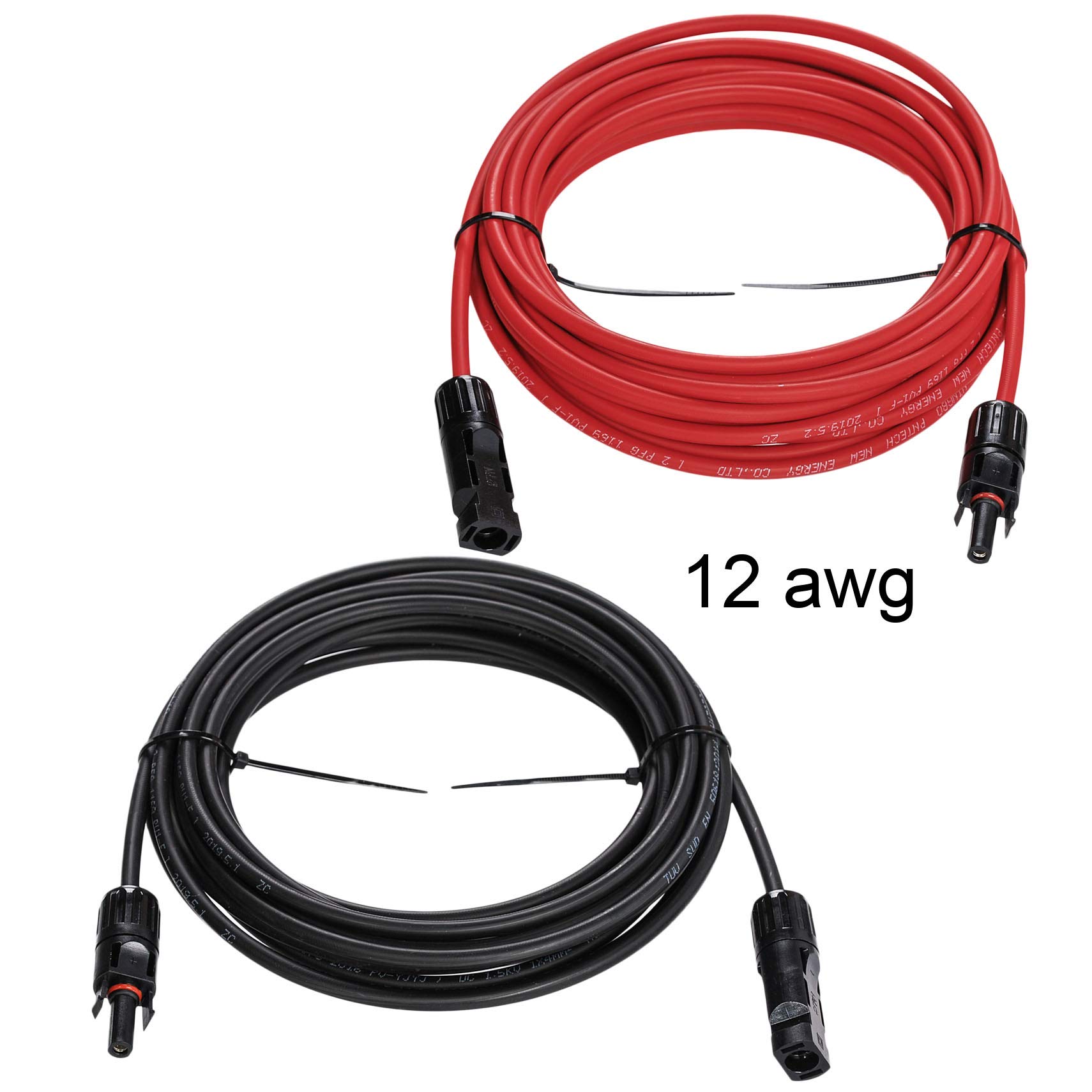 Carkio Solar Adaptor Cable,1 Pair Waterproof 12 Gauge 12AWG(4mm²) Wire 20 Feet Solar Panel Extension Cable Wire with Female and Male Connectors Compatible with Solar Panel System-Red&Black
