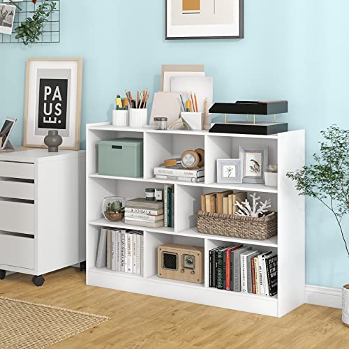 IFANNY 3 Tier Bookcase, Modern Bookshelf with 8 Storage Cubes, Wood Storage Cube Shelves, Small Bookshelves for Small Spaces, Book Shelf for Bedroom, Living Room, Home Office (White)
