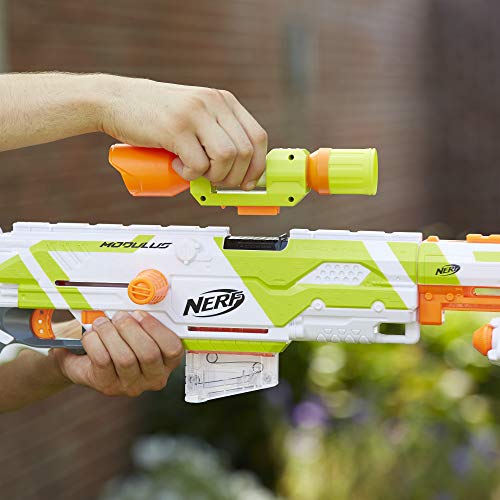 NERF Longstrike Modulus Toy Blaster with Barrel Extension, Bipod, Scopes, 18 Elite Darts & 3 Six-Clips (Amazon Exclusive)