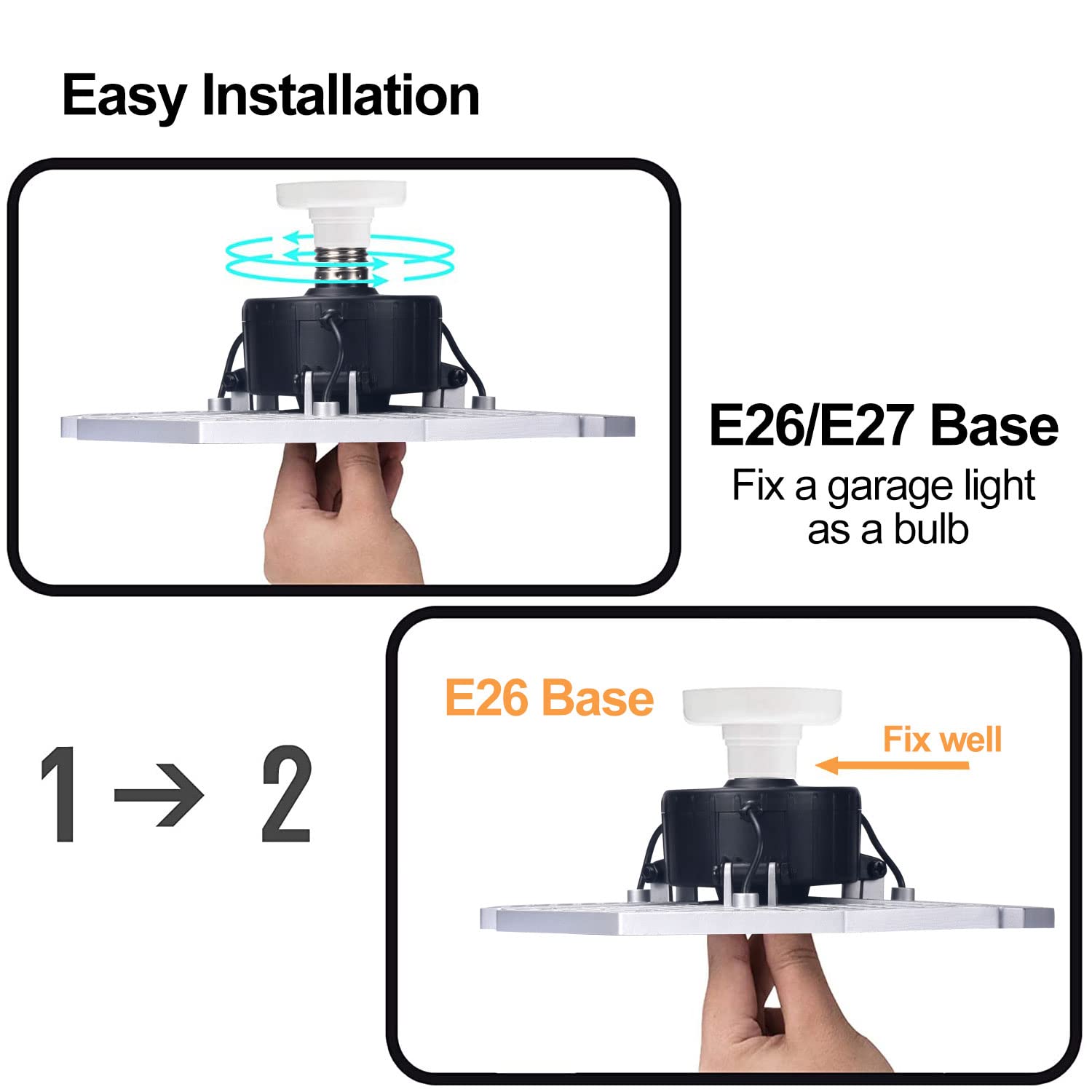 KERNOWO 2 Pack LED Garage Light, 140W 18500 Lumens Garage Lighting, 6000K Daylight with Deformable Three Panels Garage Ceiling Light Fixture E26/E27 Triple Glow LED Shop Light for Basement Workshop