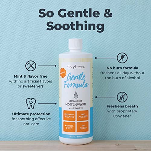 Oxyfresh Gentle Formula Unflavored Mouthwash β Perfect for Ultra Sensitive Gums & Teeth β No Mint, Zero Alcohol, Flavor Free β Fresh Breath. 16 oz.