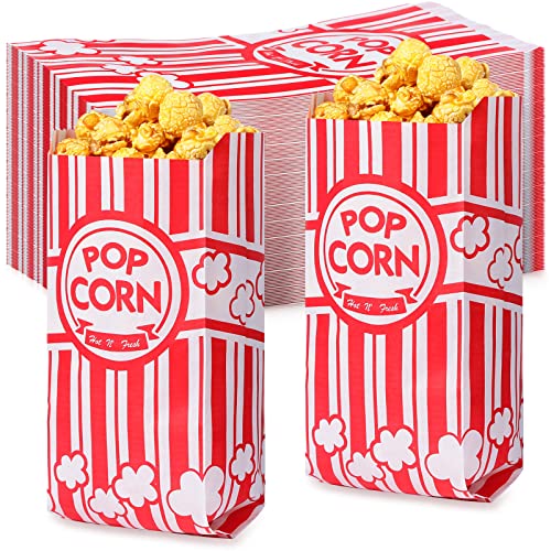 Paper Popcorn Bags 2 oz Grease Resistant Popcorn Bags Individual Servings Tear Resistant Popcorn Holders Red and White Container Popcorn for Carnival Movie Party Supply, 5.5 x 2 x 11.2 Inch (500 Pcs)