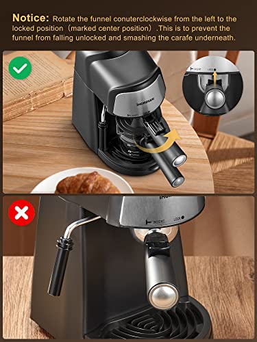 Ihomekee Espresso Machine, 3.5Bar Espresso and Cappuccino Machine with Preheating Function, 4 Cup Coffee Maker with Milk Frothing Function and Steam Wand (Black)